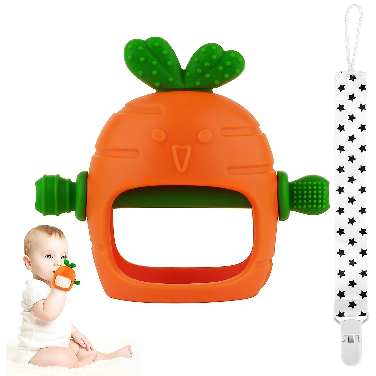 Chuya Easter Baby Teething Toys Teether for Babies 0-24 Months Carrot Hand Teethers Teething Relief Sore Gums Baby Toys for Infants