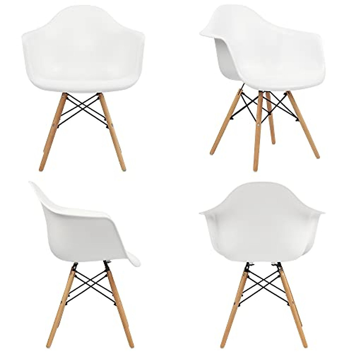 GOTMINSI Set of 4 Dining Chairs,Mid-Century Modern Dining Room Plastic Chairs, Outdoor Side Chairs with Wood Legs for Kitchen, White