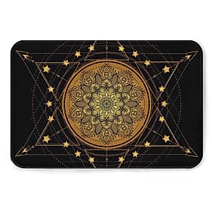Lotus and Sacred Geometry Ayurveda Symbol of Harmony and Balance and Universe Indoor Doormat Bath Rugs Non Slip, Washable Cover Floor Rug Absorbent Carpets Floor Mat Home Decor for Kitchen (16x24)