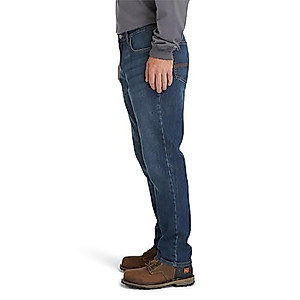 Timberland PRO Men's Ballast Athletic Fit Flex 5 Pocket Jeans, Dark Wash with Sanding, 34W/32L