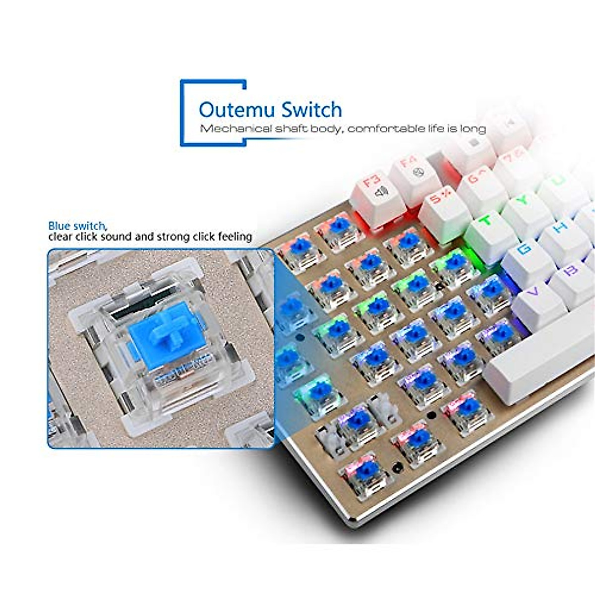 Teerwere Gaming Keyboard 81 Key USB Wired RGB Backlit Blue Switch Mechanical Gaming Keyboard ABS Keycaps Mechanical Gaming Keyboard (Color : Black, Size : One Size)