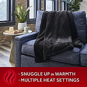 Sunbeam Royal Faux Fur Night Fog Heated Personal Throw / Blanket, Cozy-Warm, Adjustable Heat Settings