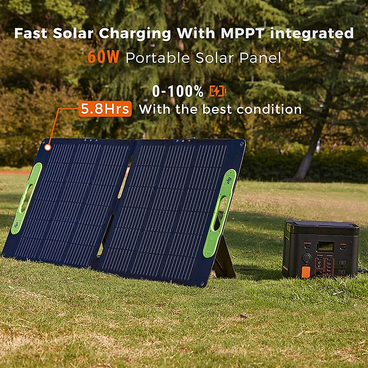 Solar Generator 320W Portable LiFePO4 Power Station 320Wh and Solar Panel 60W with 2 AC Outlet 110V/300W(Peak 480W), Solar Mobile Battery Backup for Outdoors Camping Travel Hunting Home Emergency