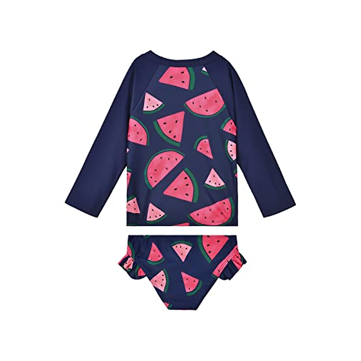 Girls Two Piece Swimsuits Baby Girls Long Sleeve Tankini Girls Rash Guard Set UPF 50+ Toddler Bathing Suit Swimwear Navy Watermelon 2-3T