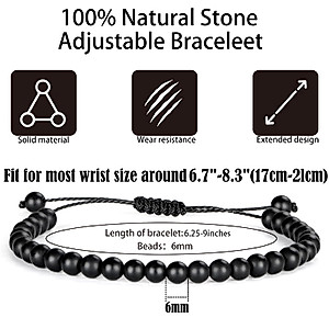 QOGIR Handmade Healing Bracelets, 6mm Matte Black Onyx Bracelet Black Beaded Bracelets for Men Women with 2PCS Size Adjustable Rope Bracelets
