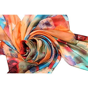 YupURStyle Women Fashion Silk Scarf Oblong Floral Oversize Soft Shawl Beach Wrap (Orange)