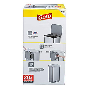 Glad Stainless Steel Step Trash Can with Clorox Odor Protection | Large Metal Kitchen Garbage Bin with Soft Close Lid, Foot Pedal and Waste Bag Roll Holder, 20 Gallon, All Stainless