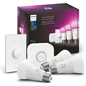 Philips Hue White and Color Ambiance Medium Lumen (75W) Smart Button Starter Kit, Hub Included, 16 Millions Colors, Works with Amazon Alexa, Google Assistant, Apple HomeKit (New Version)