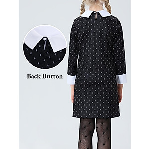 Mebius Toddler Black Long Sleeve Peter Pan Contrast Collar Dress Little Girls Vintage Tunic Knit Dresses Casual Church Funeral Black Floral Pattern 4Y