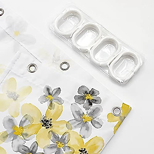 SUMGAR Yellow Flower Shower Curtain Bathroom Fabric Grey Floral Polyester Cloth Farmhouse Boho Rustic Summer Decorative Washable Shower Curtains Set with Hooks 72 x 72 Inch