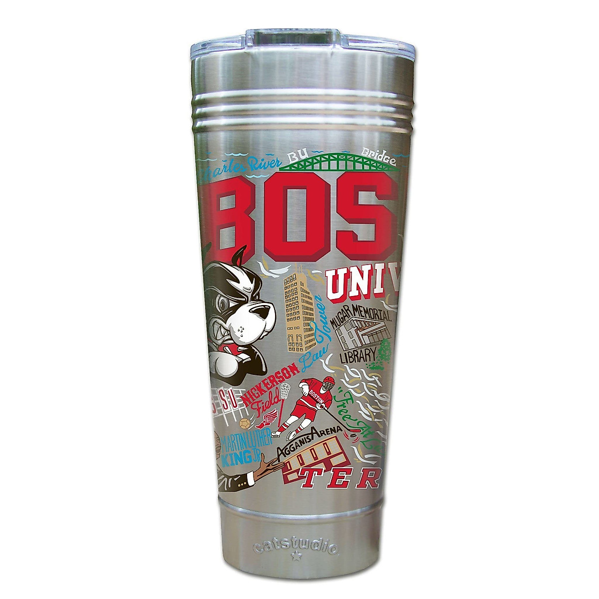 Catstudio Boston University Collegiate Thermal Tumbler | Triple Wall Insulation With Non Slip Bottom | Great College Travel Cup for Water, Coffee, Tea, or Smoothies