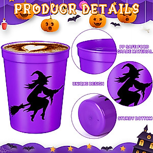 Erweicet 50 PCS Halloween Plastic Party Cups 16 oz Colorful Halloween Disposable Cups Ghost Witch 5 Colors Design Halloween Cups for Coffee Juice Wine Liquor Halloween Party Supplies