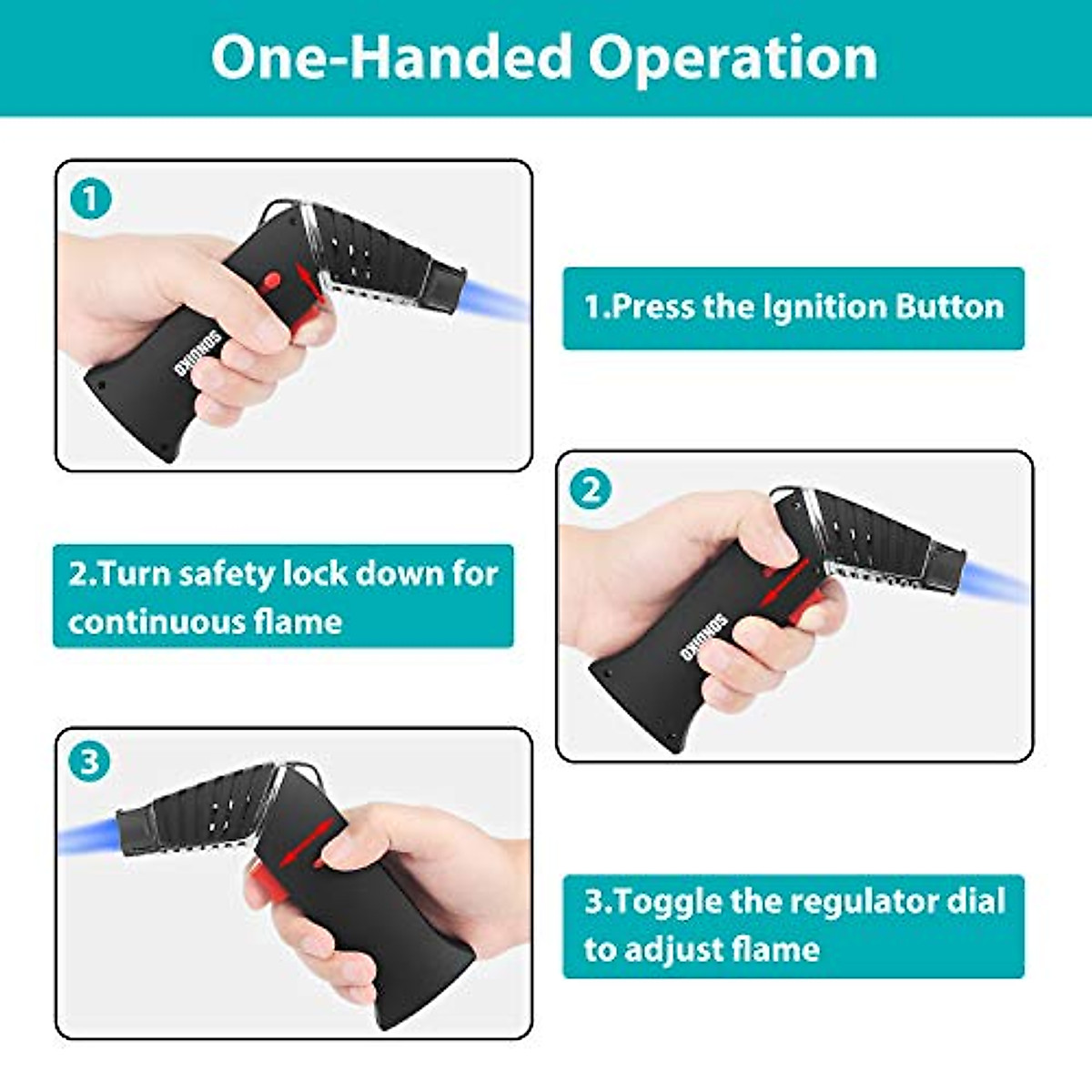 Sondiko Creme Brûlée Torch S928, Kitchen Torch Lighter with Rotatable Torch Head, Safety Lock, Adjustable Flame for Creme Brulee, BBQ, Dab(Butane Gas Not Included)