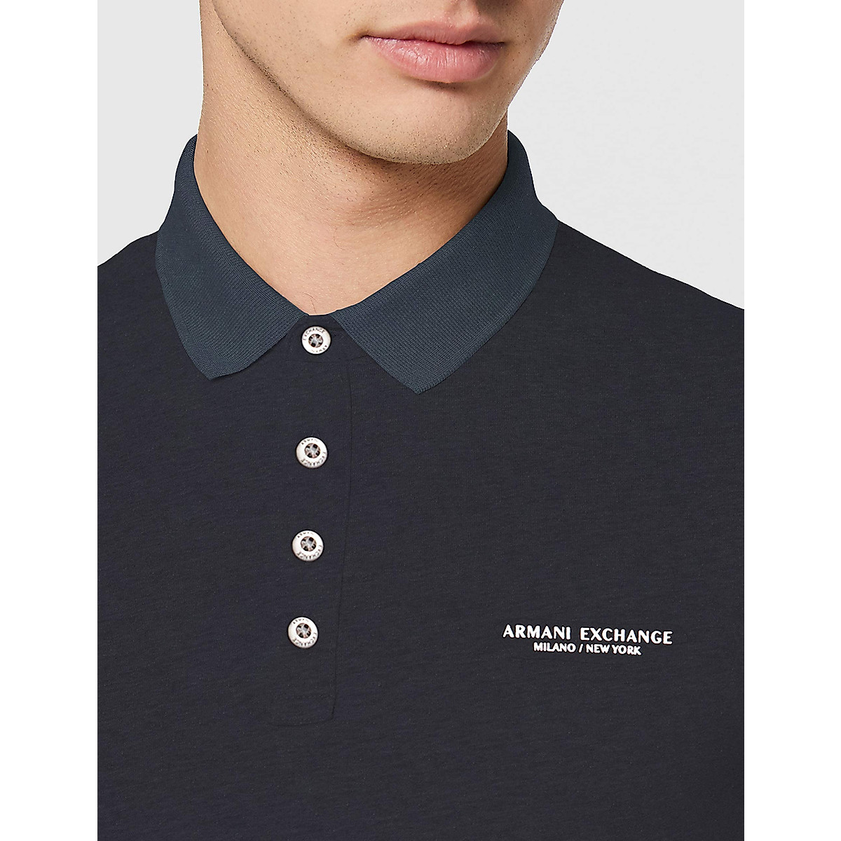 A｜X ARMANI EXCHANGE Men's Short Sleeve Contrast Logo Jersey Polo, Navy, M