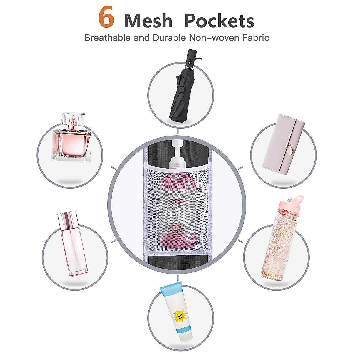 ULG Over Door Organizer with 4 Large Pockets 6 Mesh Side Pockets, 33 lbs Weight Capacity Hanging Storage Organizer with Clear Window for Bedroom Nursery, Baby Kids Toys, Diapers, Dark Grey (1 Pack)