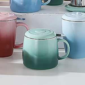 Candiicap Ceramics Tea Cup with Loose Leaf Infuser, Spoon and Lid, 15oz, Large Tea infuser Mug for Tea, Coffee, Milk-Microwave and Dishwasher Safe(15oz,Avocado Green)