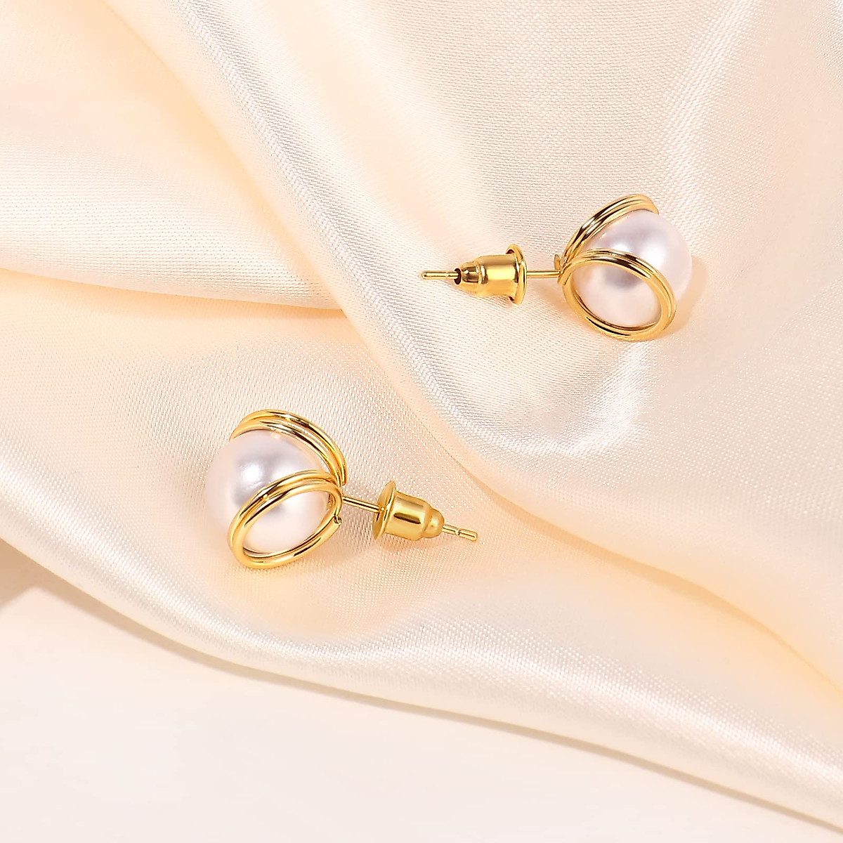 925 Sterling Silver Post Stud Earrings, Trendy Pearl Stud Earrings Lucky Clover Studs Earrings for Women