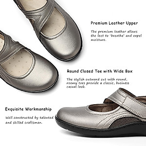 Oviaric Women's Classic Comfort Pewter Mary Jane Flats Fashion Casual Dress Shoes Cute Closed Toe Slip On Lightweight Breathable Walking Shoes 10 M US 1904-GUT100