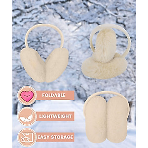 Simplicity Unisex Furry Folding Ear Warmers for Women Ear Muffs Winter Earmuffs for Women Winter Cold Weather Warm Ear Cover for Winter, Cream