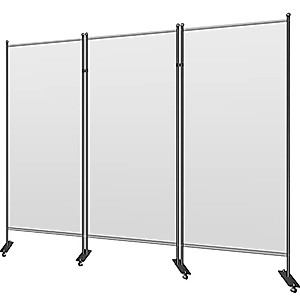 VEVOR Room Divider 6ft, Room Divider Wall 3 Panels, Partition Room Dividers 89"x73", Folding Room Divider, Panel Room Divider, Folding Privacy Screen with Wheels (Light Gray) for Home, Dorm, Office
