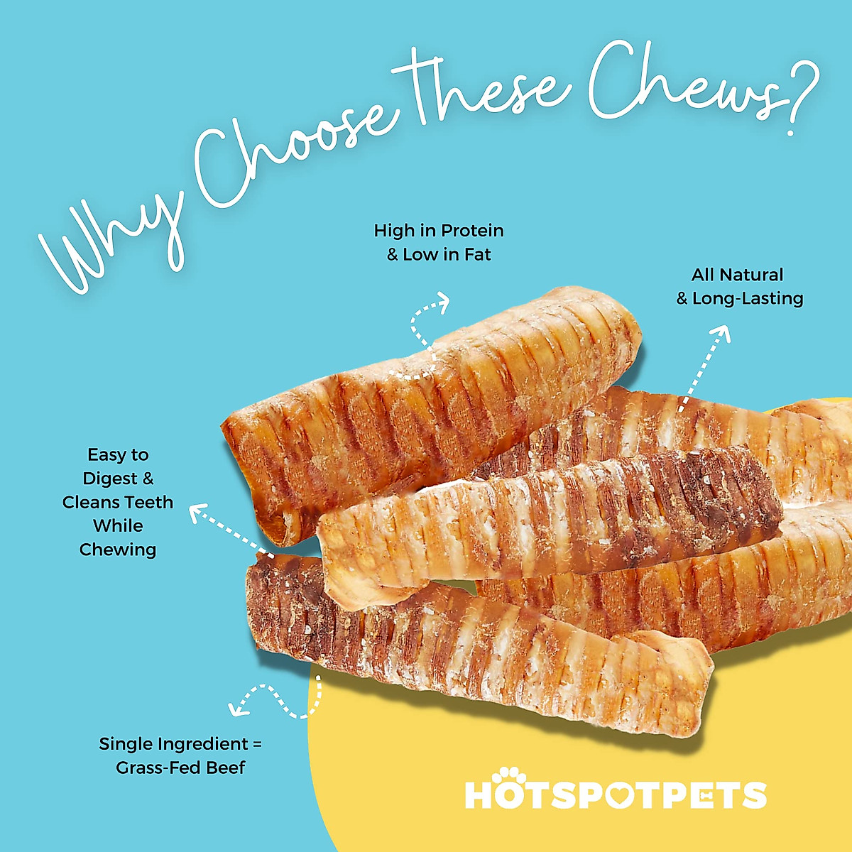 hotspot pets Premium Beef Trachea for Dogs 6" Strips Split -(20 Pack) All Natural Grass-Fed Beef Dog Chews, Rich in Glucosamine Chondroitin for Joint Health, Single Ingredient No Rawhide Dog Treats