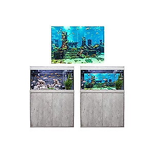 Undersea City Ruins Aquarium Poster, PVC Coral Aquarium Background Underwater Poster Fish Tank Wall Decorations Sticker(61 * 30cm)