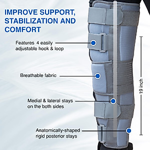 Wonder Care Knee Immobilizer Brace for Knee support for dislocation injuries ligament tear wraparound knee stabilizer splint for men & women (19” long) Grey-Small