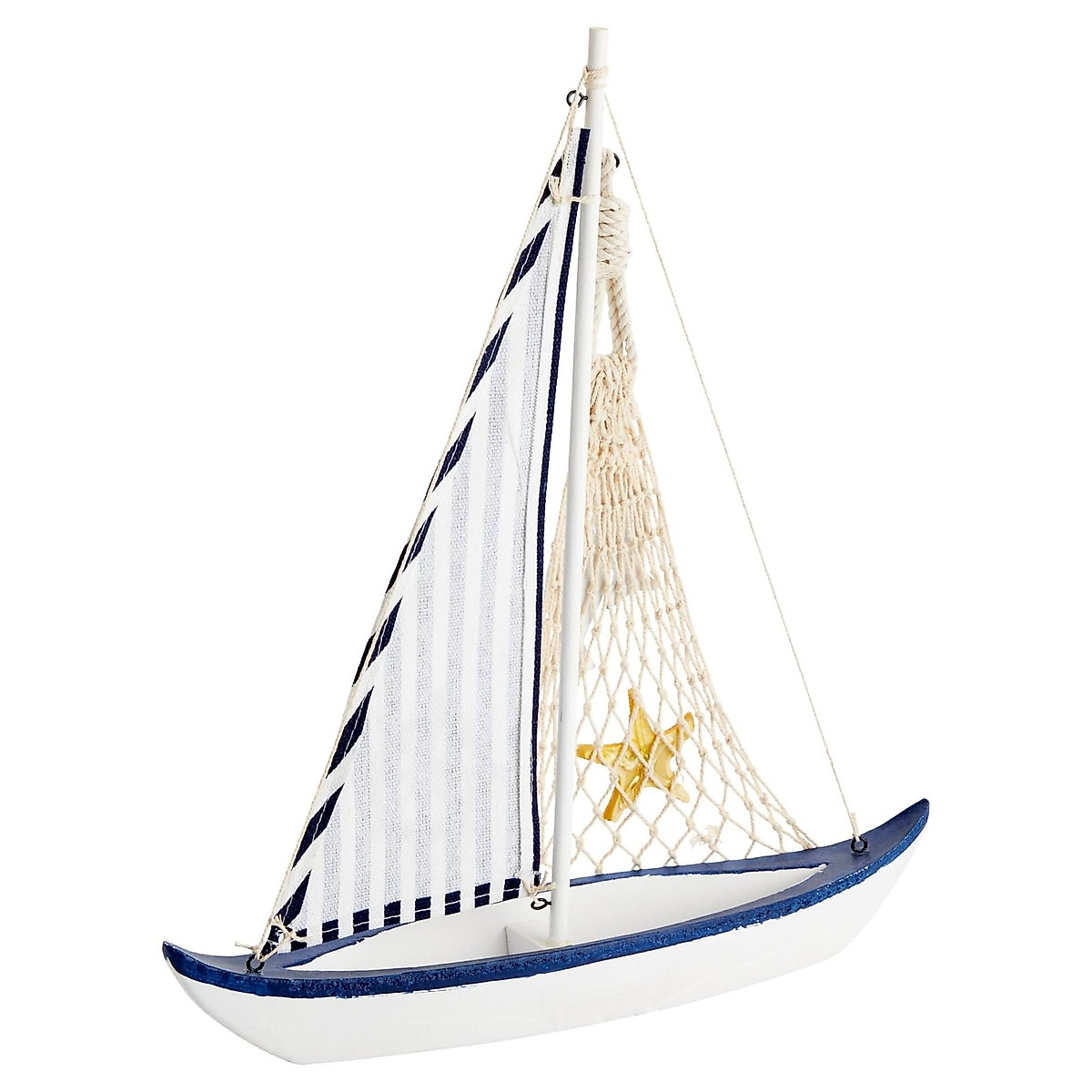 Juvale Sailboat Model Decoration - Wooden Sailing Boat Home Decor Set, Beach Nautical Design, Navy Blue and White with Ship's Wheel, 13 x 15 x 3 Inches