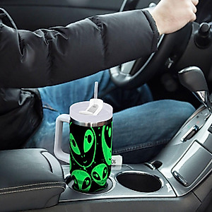 ARGTILDN 40 oz Tumbler Green Space Alien Insulated Travel Mug with Handle and Straw Lid Stainless Steel Vacuum Coffee Cup Tea Beverage Container Water Bottles for Car Sports office