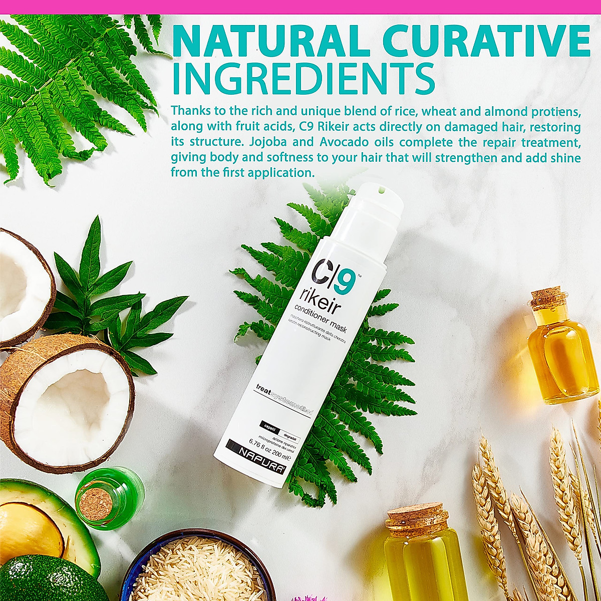 NAPURA C9 Deep Conditioning Hair Mask for Damaged Dry Hair with Jojoba and Avocado Oil (6.76 fl oz) - Sulfate and Paraben Free Protein Hair Repair Conditioner Treatment