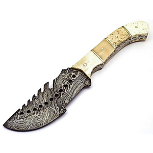 Skokie Knives Custom Hand Made Damascus Steel Hunting Tracker Knife Handle Camel Bone With Brass Spacer (Tracker W)