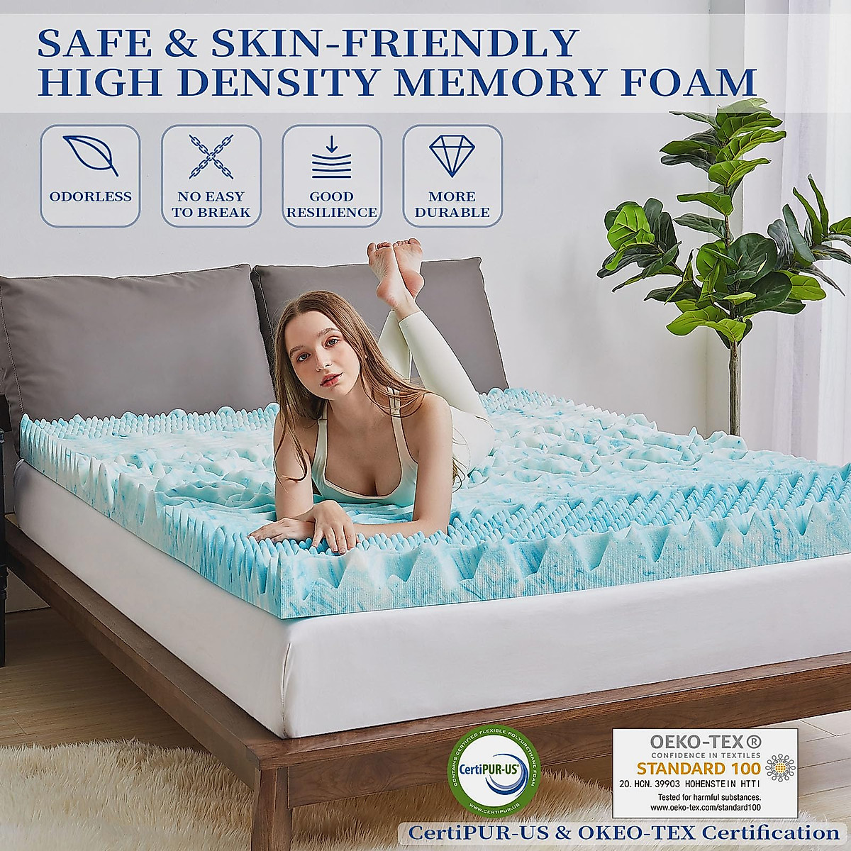 DQZ 4 Inch Queen Mattress Topper 7-Zone Memory Foam Mattress Topper - High Density Cooling Pad - Upgraded Ergonomics Memory Foam Mattress - Soft Bed Topper - CertiPUR-US and Oeko-TEX Certification