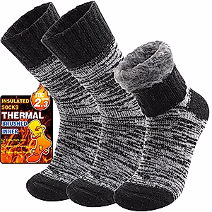 Welwoos Heated Thermal Socks for Women & Men Winter Warm Ski Thick Boot Insulated Gift Socks Stocking Stuffers for Women 3 Pairs (Black,M)