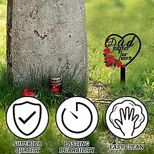 ZPhomeing Grave Decorations with Heart and Flower for Loss Dad Metal Cemetery Memorial Plaques Sympathy Grave Markers - Black Decorative Garden Cemetery Stake