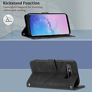 Moment Dextrad for Galaxy S10 Case Wallet,[Card Holder Slots][Wrist Strap][Stand Function] TPU Interior Protective PU Leather Flip Cases Cover for Samsung S10 6.1 Inch (Black)