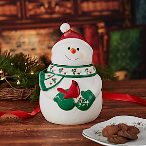 Pfaltzgraff Winterberry Snowman Cookie Jar, 10 Inch, Multicolored