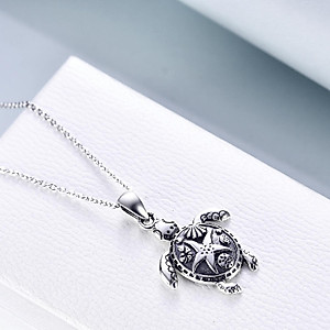 HUKKUN Sea Turtle Necklace Sterling Silver Starfish Necklace Pendant Jewelry Gifts for Women