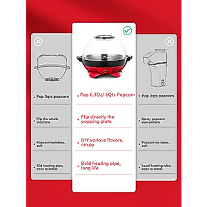 Belgian Waffle Maker Iron 180° Flip Double Waffl and 6qts Popcorn Maker with Detachable & Nonstick Plate
