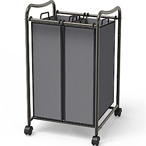 Simple Houseware 2 Bags Laundry Sorter, Dark Grey