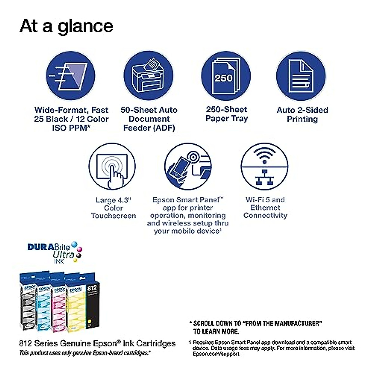 Epson Workforce Pro WF-7820 Wireless All-in-One Wide-Format Printer with Auto 2-Sided Print up to 13" x 19", Copy, Scan and Fax, 50-Page ADF, 250-sheet Paper Capacity, and 4.3" Touchscreen (Renewed)