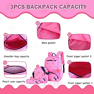 3Pcs Kids Backpack Bowknot Printed Daypack Girls 3 in 1 School Bag with Shoulder Bag and Pencil Bag