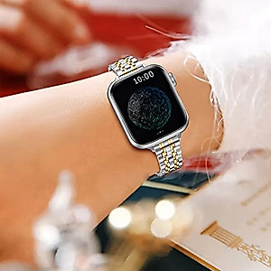 QUNDAXI Gold Apple Watch Band Compatible with Apple Watch 41mm 45mm 42mm 44mm 40mm 38mm Metal stainless steel Watchband suitable for iWatch 8/7/6/5/4/3/2/1/SE series Women Luxury strap (38mm 40mm 41mm, Silver and Gold)