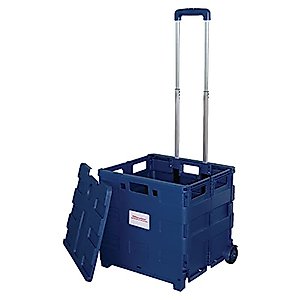 Office Depot Mobile Folding Cart With Lid, 16in.H x 18in.W x 15in.D, Blue, 50803