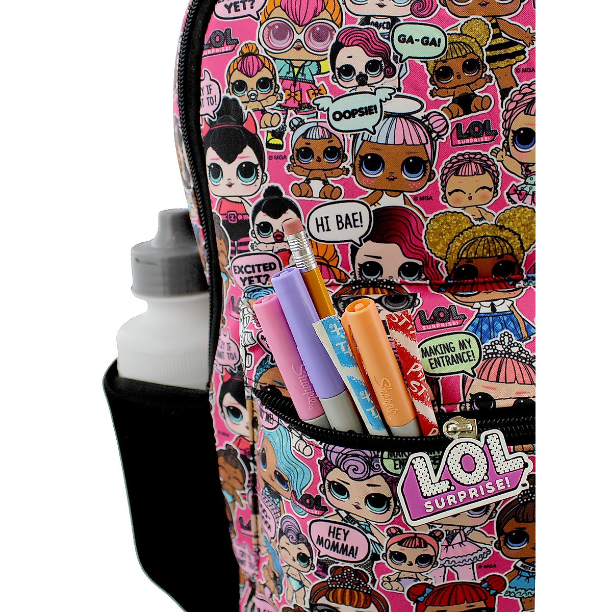 L.O.L. Surprise! Dolls Girls 16" School Backpack (One Size, Black/Pink)