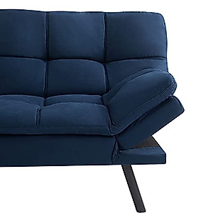 Memory Foam Futon Sofa Bed Couch Sleeper Convertible Foldable Blue Suede