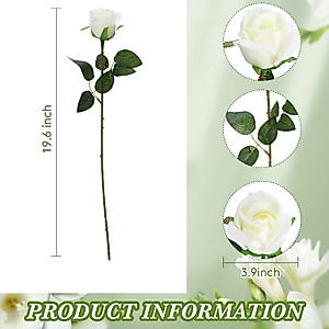 Hoteam 40 Pcs Artificial Roses Flowers Realistic Silk Roses Bouquet with Long Stem Roses Valentine‘s Day Fake Roses Bouquet for Wedding Centerpieces Bridal Shower Party Decor(White)