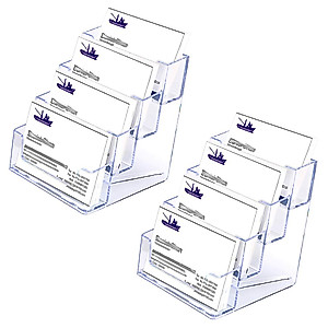 Hipiwe 2 Packs 4-Tier Acrylic Business card Holder Stand Clear Desktop Index Card Filing Card Holder Diaplay