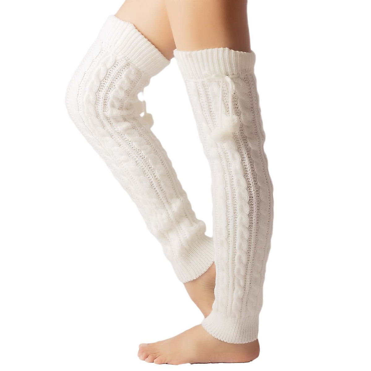 iB-iP Women's Leg Warmer Ballet Dancers Aerobics Cute Knee High Thermal Costume, Size: One Size, White