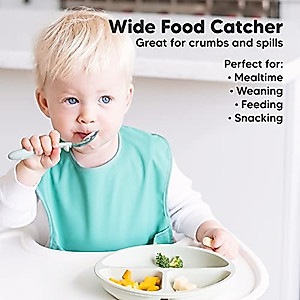 3-Pack Waterproof Baby Bibs for Eating - Lightweight Baby Bib with Food Catcher, Mess Proof Toddler Bibs, Waterproof Bibs for Baby Boys, Baby Girls, Feeding Bibs, Drool Bibs, Baby Food Bibs (Basics)