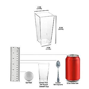 LSR LORESO Tall Square Clear Plastic Dessert Cup, 3 oz Pack of 96 -Mini Cups for Serving Tasting Party Desserts, Appetizers, and Small Portions, Trifle Bowl Tumbler - Reusable 96CT